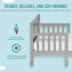 Dream On Me Hudson 3 In 1 Convertible Toddler Bed In Cool Grey, Greenguard Gold Certified, JPMA Certified, Non Toxic Finishes, Made of Sustainable New Zealand Pinewood