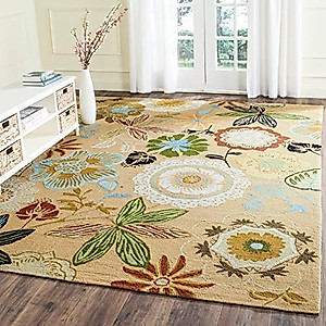 SAFAVIEH Four Seasons Collection 8' x 10' Taupe / Multi FRS472A Hand-Hooked Floral Area Rug