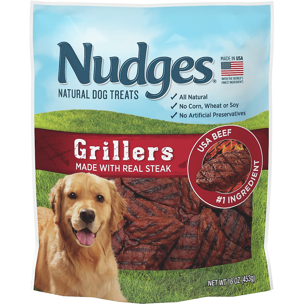 Blue Buffalo Nudges Grillers Natural Dog Treats, Steak, 16oz Bag