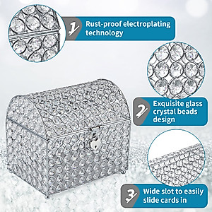 MDLUU Wedding Card Holder Box, Treasure Chest Wedding Money Box with Heart Shaped Lock, Crystal Bead Card Receiving Box for Wedding, Birthday, Graduation (Silver)