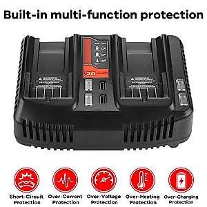 Dual Port 20V Fast Charger for Craftsman V-20 Lithium Battery Charger CMCB104 CMCB204 CMCB202 CMCB201 CMCB209 CMCB205 CMCB100 Replacement for Craftsman 20V Battery Charger