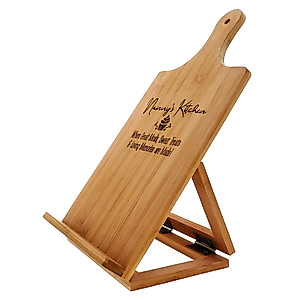 Nanny Recipe Cookbook Holder Stand Gift - Custom Engraved Bamboo Cutting Board Foldable Chef Easel Metal Hinges Kickstand iPad Tablet Compatible Christmas Birthday Kitchen Decor Design (7.25x13.5)