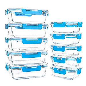 YARYOUNG 10 Pack Glass Food Storage Containers with Lids, Reusable Glass Meal Prep Containers for Lunch, Airtight Glass Container Sets with Lids, Leak Proof, Microwave & Freezer Safe (34oz & 12oz)
