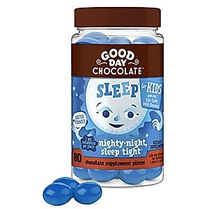 Good Day Chocolate Natural Melatonin for Kids, Sleep Supplement, 1mg Melatonin, Fair Trade and Non-GMO Milk Chocolate, Chamomile, 80 Pieces