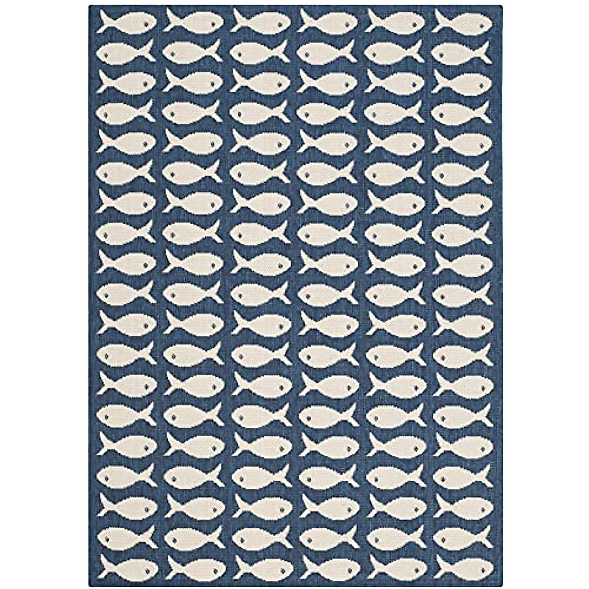 SAFAVIEH Courtyard Collection Accent Rug - 4' x 5'7", Navy & Beige, Non-Shedding & Easy Care, Indoor/Outdoor & Washable-Ideal for Patio, Backyard, Mudroom (CY6013-268)