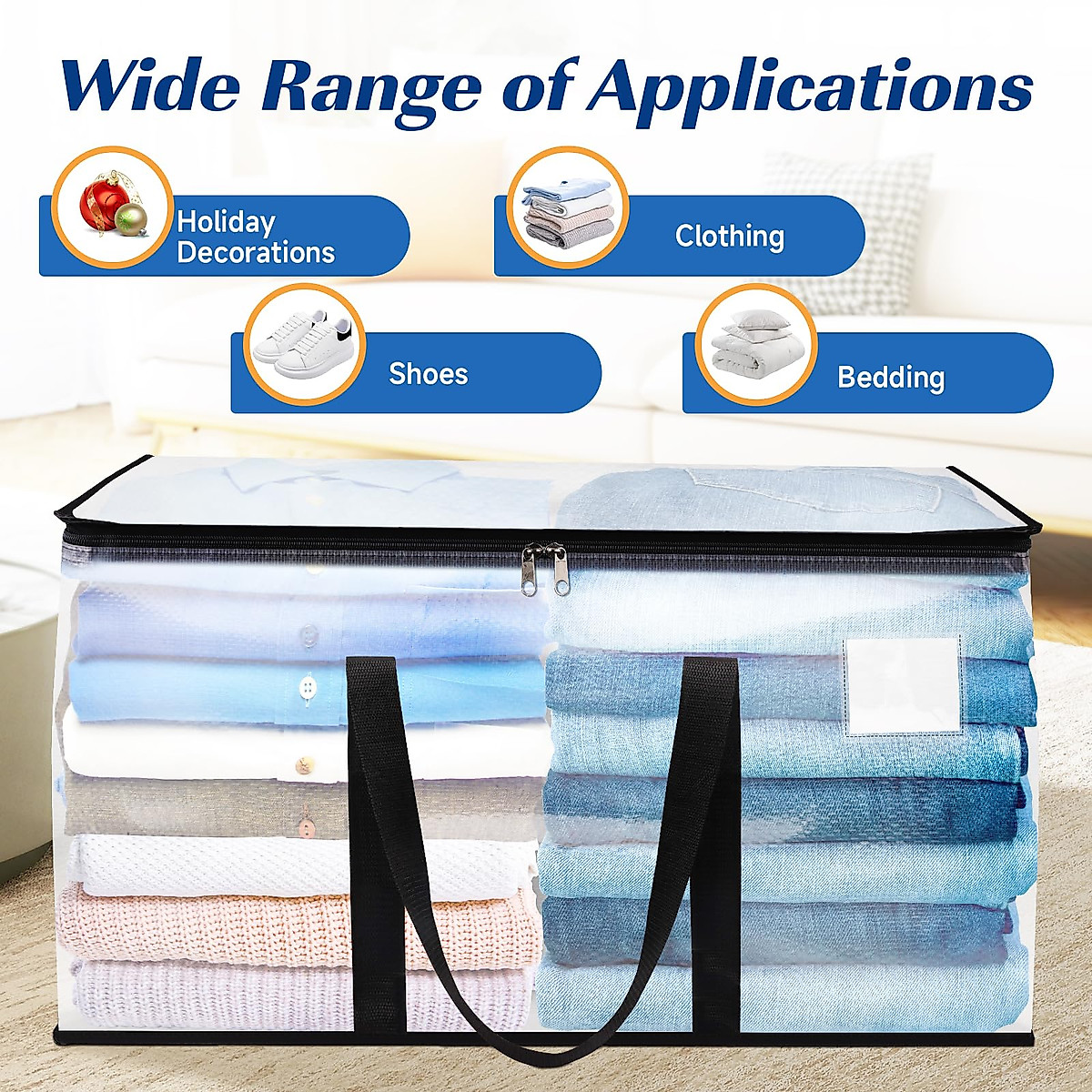 BlissTotes Moving Bags, 8-Pack Storage Bags with Zipper, Moving Bags Heavy Duty Extra Large, Moving Supplies, Clear Packing Bags, Reinforced Handles and Tag Pocket & Collapsible Moving Bags (125L)