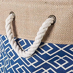 DII Jute Storage Collection Collapsible Burlap Diamond Storage Bin, Small Rectangle, 14x8x9", Navy