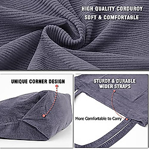 Captain Blues Corduroy Tote Bag Large Capacity Cute Tote Bags Aesthetic Thicken School Bag for Women Daily Use(Grey)