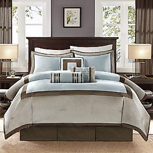 Madison Park Cozy Comforter Set-Deluxe Hotel Collection, All Season Down Alternative Luxury Bedding with Matching Shams, Decorative Pillows, King (104"x92 "), Genevieve, Blue7 Piece