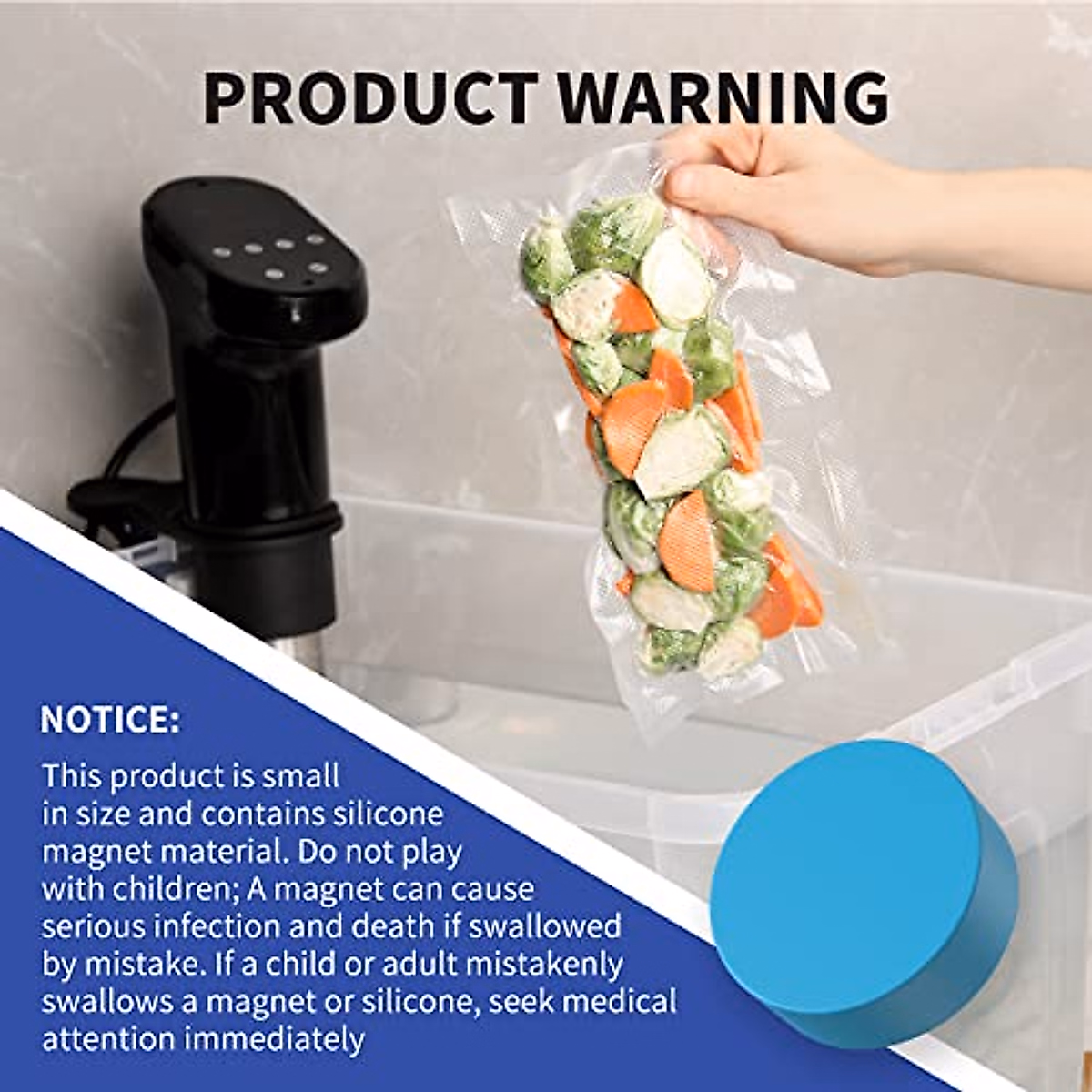 Sous Vide Magnets, 6 Pack Magnet Clips Weights Accessories Works on Sous Vide Machines to Keep Food Submerged and Fix, Food Grade Silicone Coated, replace with Sous Vide Weights Balls Clips and Racks