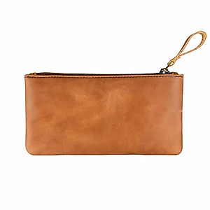 AZXCG Leather Pencil Case, Vintage Leather Pencil Pouch with Zipper, Handmade Pen Case, Pouch Stationery Bag, Makeup Pouch Bag for Adults/Girls/Teens/Students Art School and Office Supplie, Brown