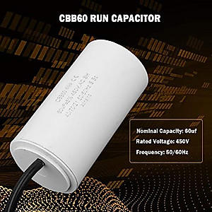 60uf CBB60 Capacitor, Eco-Friendly Motor Running Capacitor 450V ESR 0.2 for Household Electric Appliance, CBB60 Run Capacitor