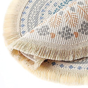 LUOZZY 4 Pcs Round Braided Placemats Table Mats Farmhouse Jute Table Mats with Pompom Tassel