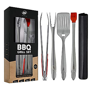 Kaluns Grill Set, Heavy Duty Thick Stainless Steel Grilling Utensils 5 Piece Grilling Set, Tong, Fork, Spatula, Basting Brush Extra Long Grill Accessories
