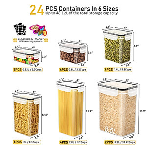 Airtight Food Storage Containers, 24 Pcs Kitchen Pantry Organization and Storage, Large Plastic Cereal Containers with Lids, Containers for Food, Rice, Flour, Cereal, Include Measuring Spoons, Labels