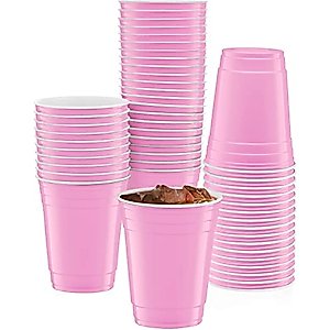 Pink Cups- 50 Pack-16 Oz Disposable Plastic Party Cup Perfect for Events and Parties (Pink)