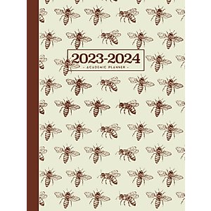 Academic Planner 2023-2024 Large | Classic Bumble Bees On Cream: July - June | Weekly & Monthly | US Federal Holidays and Moon Phases