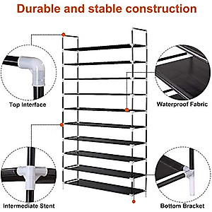 SOONEEDEAR 10 Tier Shoe Rack 50 Pair, Large Shoe Storage Organizer, Zapateras Organizer 50 Pares, Free Standing Shoe Racks for Closet, Show Rack, Space Saving Shoe Rack, Tall Shoe Shelves Black