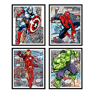 Superhero Avengers Marvel Watercolor Posters Prints Pictures Wall Art Decor Decorations Gifts Merch Comics Characters for Boys Room Nursery Kids Rooms Bedrooms Toddlers Teens Bathrooms Girls Rooms