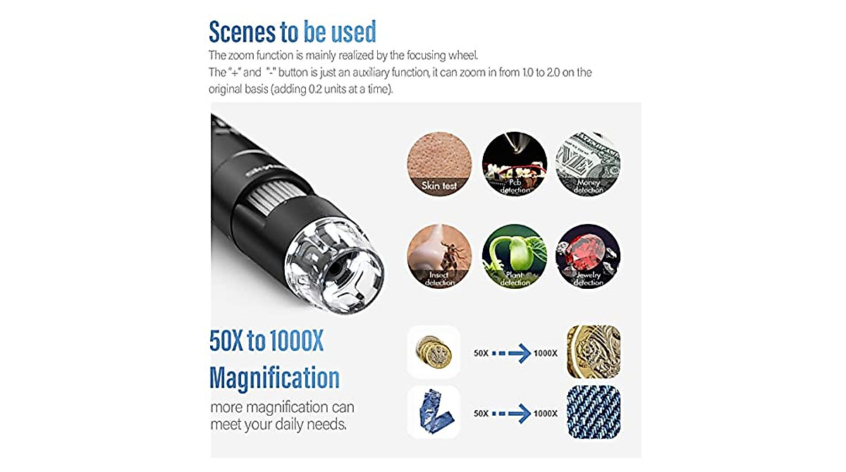 Wireless Digital Microscope, Skybasic 50X-1000X Magnification WiFi ...