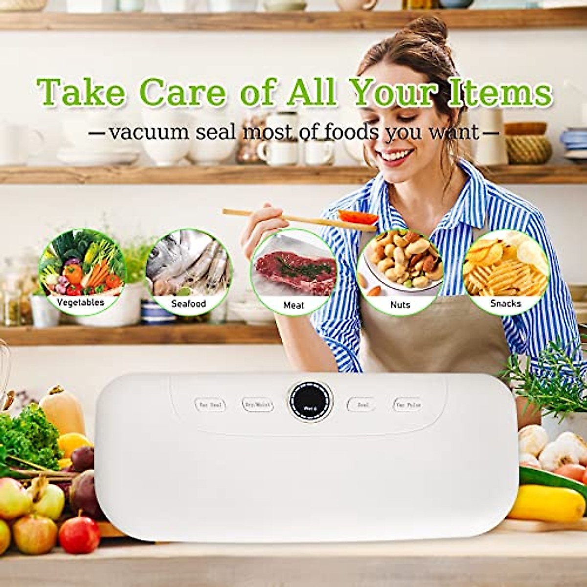 Sifxouped Vacuum Sealer Machine,20 Pcs Vacuum Sealer Bag,Led Display Vacuum Sealers,Household Small Vacuum Sealing Machine,Suitable for Dry, Moist,Oily and Soft Food Storage (White)