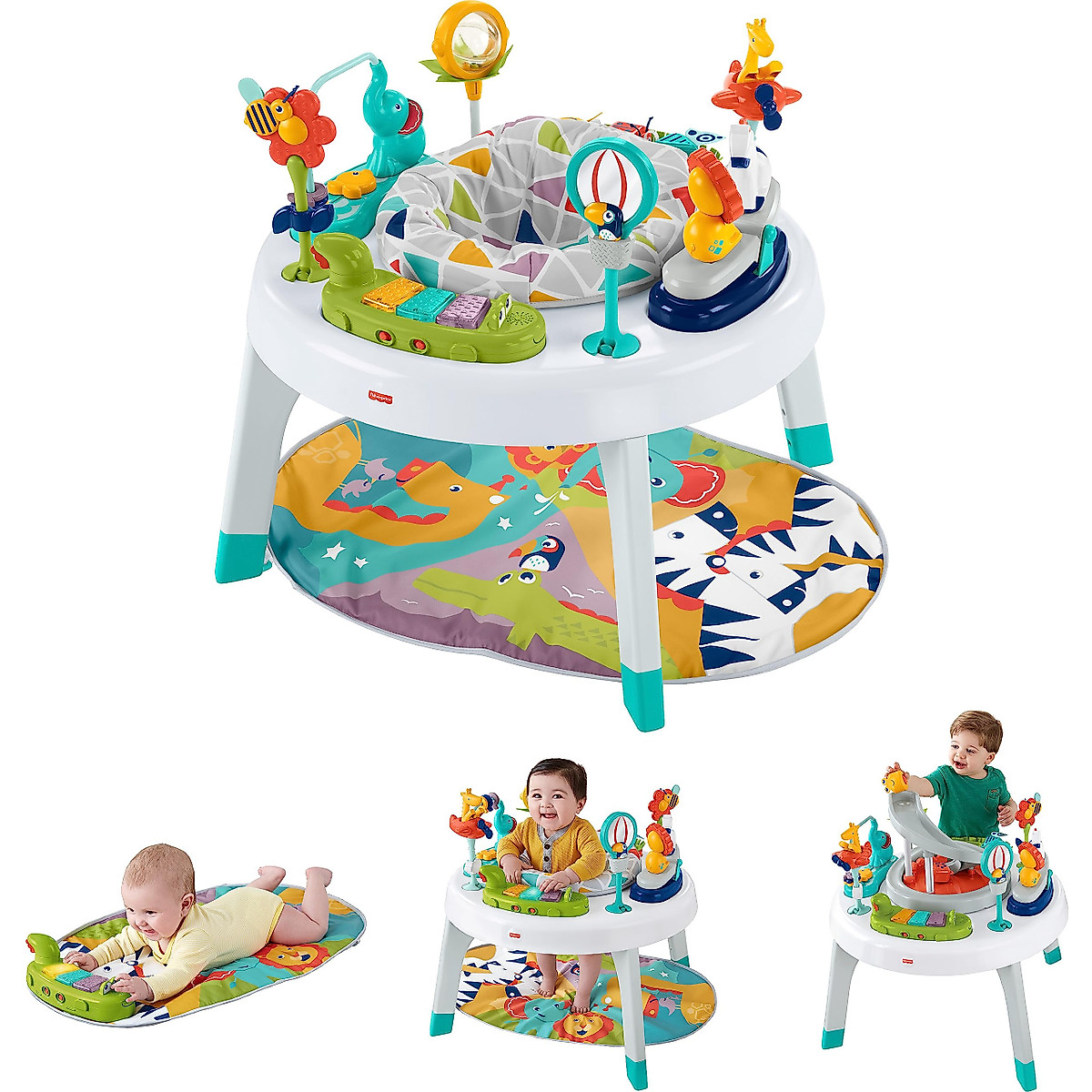 Fisher-Price Baby to Toddler Toy 3-in-1 Sit-to-Stand Activity Center with Playmat plus Music Lights and Spiral Ramp