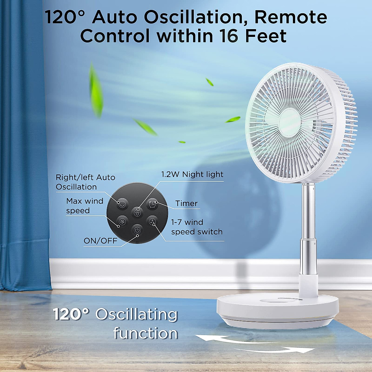 Primevolve 10 inch Oscillating Fan, Battery Operated Fan Adjustable Height, USB Rechargeable Home Office Outdoor Camping Tent Travel, White