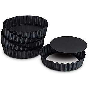 Gourmia GPA9375 Mini Tart Pans with Removable Bottom - 6 Pack, 5” Diameter, 1” Depth – 100% PFOA free Non Stick Carbon Steel - Miniature Molds For Pies, Cheese Cakes, Desserts, Quiche pan and More