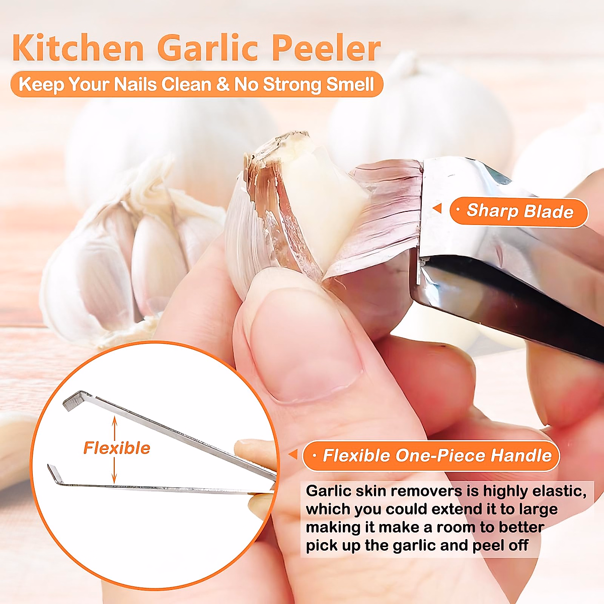3PCS Stainless Steel Garlic Peeler - Garlic Peeler Clips Skin Remover - Easily Remove The Garlic Skin - Avoid Garlic Smell On Your Hands