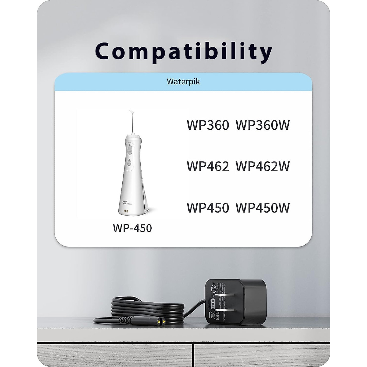 VHBW for Waterpik Replacement Charger, Compatible with Waterpik WP360 WP360W WP462 WP462W WP450 WP450W Water flosser Power Cord