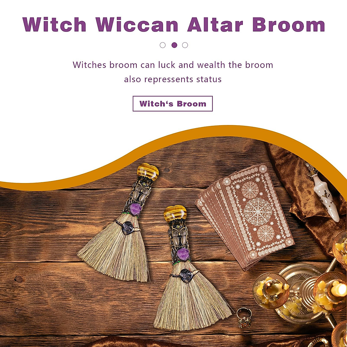 Ykendz Witch Broom Halloween Crystal Witch Wiccan Altar Broom,Witchcraft Witches Pagan Altar Decor, Handmade Ritual Magic Ceremonial (Tiger's-Eye)