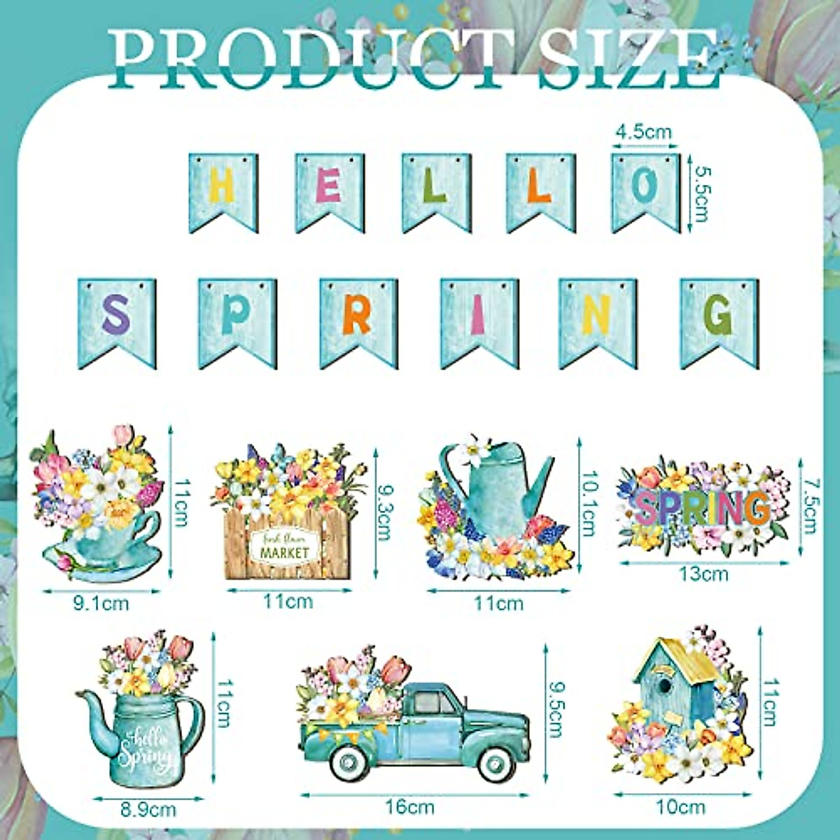 18 Pieces Hello Spring Tiered Tray Decor Easter Tiered Tray Decorations Fresh Flower Market Wooden 3D Sign Farmhouse Mini Spring Decor for Holiday Kitchen Home Easter Spring Party Decor(Null)
