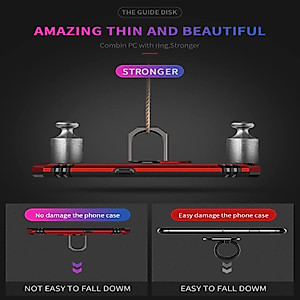 STARSHOP Samsung Galaxy A50 Phone Case, with [Tempered Glass Screen Protector Included], Military Grade Shockproof Drop Protection Phone Cover with Metal Ring Kickstand - Scarlet