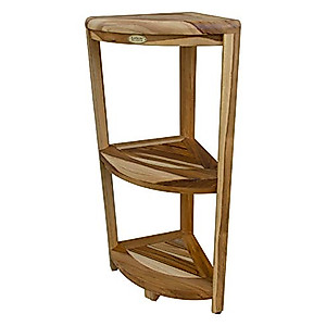 EcoDecors Snazzy Corner Teak Shower Corner Shelf 33" Radius 18” Tall Natural Wood Corner Shower Seat Spa Bench with Shelf Corner Stool for Shower in Earthy Teak Finish