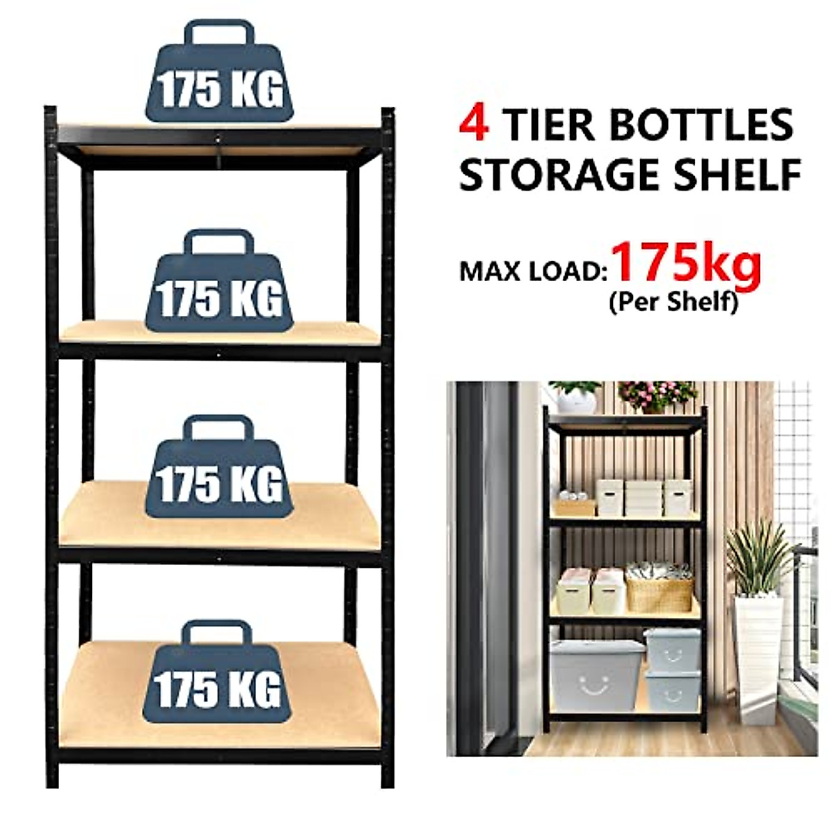 Garage Shelving Units, 4 Tier Metal Shelves for Storage, Storage Shelves Kitchen Shelves Adjustable Metal Shelving Unit Utility Rack Shelves, Heavy Duty 875KG Capacity Pantry Shelves, 31" x 16" x 64"