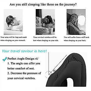 Inflatable Travel Pillow, Airplane Neck Pillow for Sleeping, Supports Head and Chin for Airplanes,Trains,Cars and Office Napping with 3D Eye Mask and Earplugs and Portable Drawstring Bag