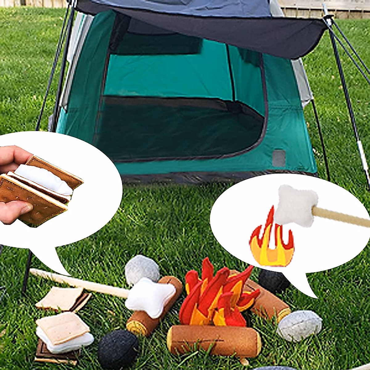 23 PCS Pretend Campfire Toys, Kids Plush Felt Play Campfire Playset Safe Fake Fire Wood Stones Toys Pretend Camping Play Set for Kids Toddlers Age 3-5