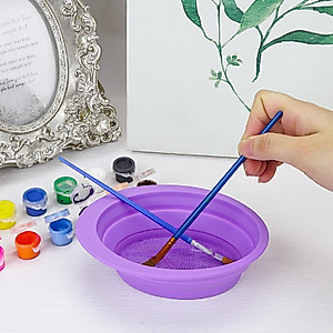 SHIDOW Portable Folding Brush Bowl, Silicone Brush Bowl Clean Watercolor Painting Water Cup for Acrylic Oil Painting (Purple, Green, Grey 3 pcs)