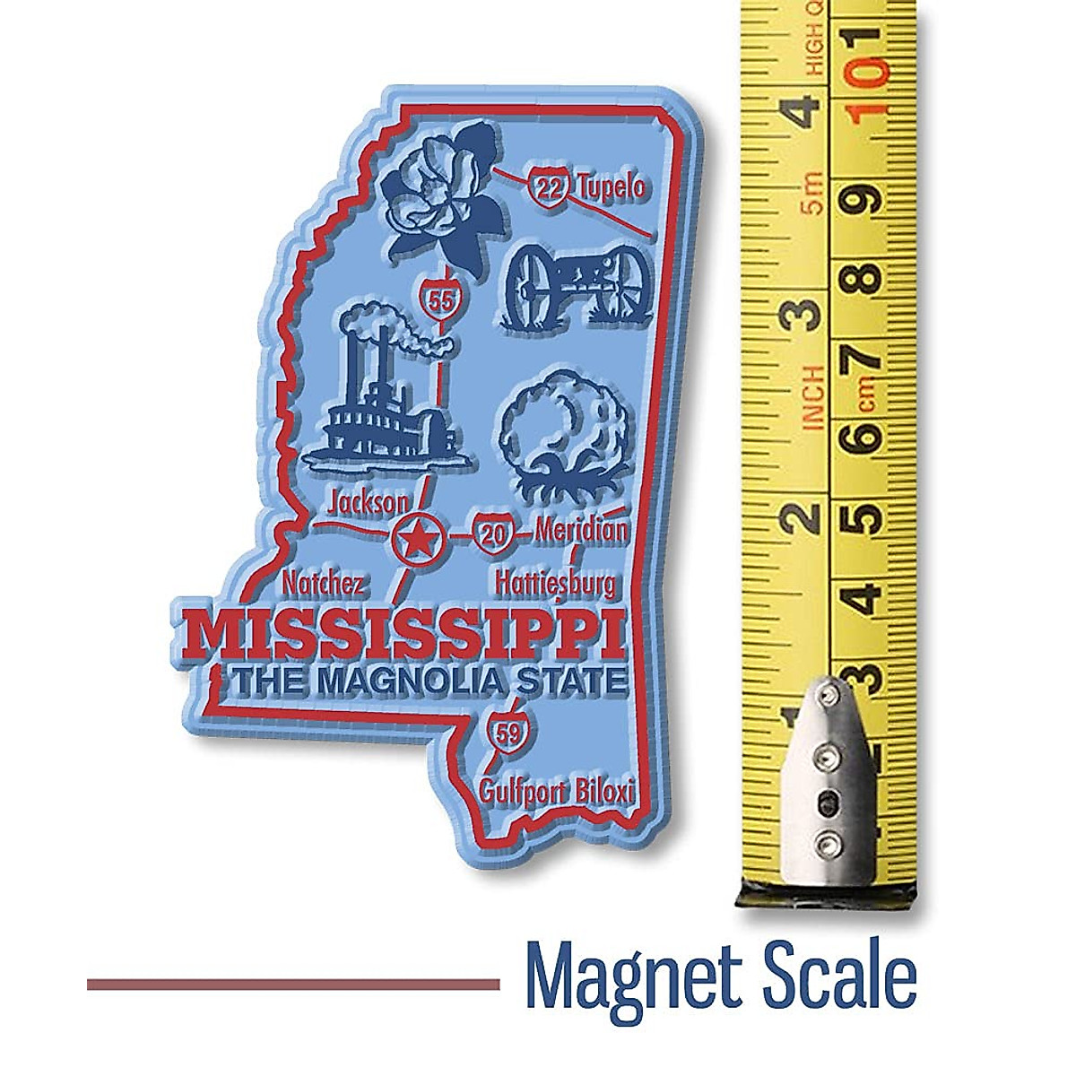 Mississippi Giant State Magnet by Classic Magnets, 2.7" x 4", Collectible Souvenirs Made in The USA