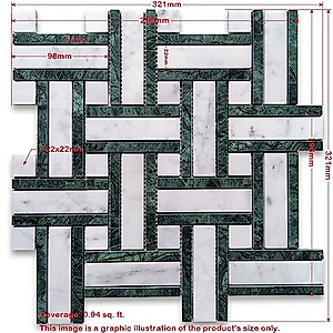 Stone Center Online Carrara White Marble 1 inch Twine Basketweave Mosaic Tile w/Indian Green Honed Kitchen Bath Wall Floor Backsplash Shower (1 Sheet)