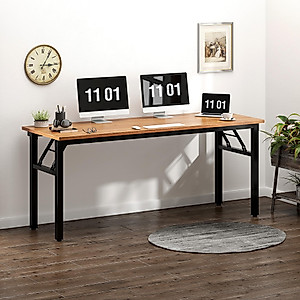 Need Computer Desk Office Desk 62 inches Folding Table with BIFMA Certification Computer Table Workstation No Install Needed, Teak AC5BB-157