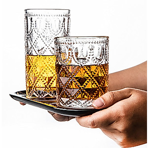 Yesland 6 Pack Vintage Drinking Glasses, 10 oz Clear Hobnail Glasses Tumbler - Embossed Water Glassware Set for Juice, Beverages, Beer, Cocktail, Whisky, Dinner Parties, Bars, Restaurants