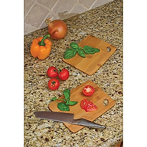 Lipper International Bamboo Wood Thin Kitchen Cutting Boards with Oval Hole in Corner, Set of 2 Boards, 6" x 8"