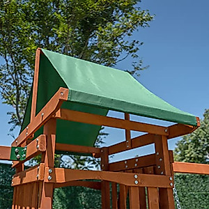 Sportspower Amazon Exclusive Sherwood Wood Swing Set with 3 Swings, Slide, and Covered Deck, Natural/Green