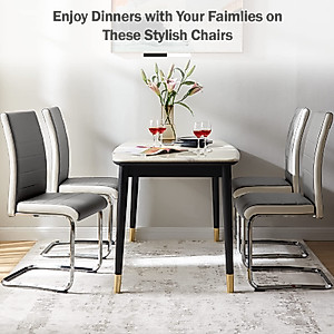 SICOTAS Dining Chairs Set of 4 - Modern Kitchen Chairs Faux Leather, High Back Dining Room Chairs with Metal Base, Upholstered Dinner Chairs, 4 PCS Armless Side Chair for Dining Room and Kitchen, Grey
