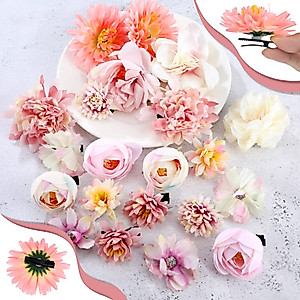 BBTO 21 Pieces Flower Hair Clip Rose Hair Clips Hair Barrettes for Women Flower Hair Accessories Boho Bride Claw Clip Hairpin Brooch Pin Headpiece for Wedding(Pink, White)