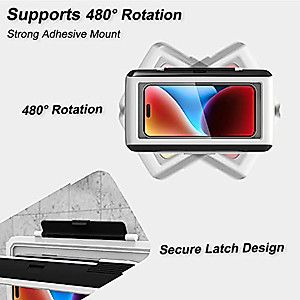 URROY Shower Phone Holder Waterproof Anti Fog 480° Rotatable Bathroom Phone Mirror Wall Mount Guardian Case Shelf Stand for Bathtub Kitchen Universal Shower Accessories for All Cell Phone Up to 6.8"