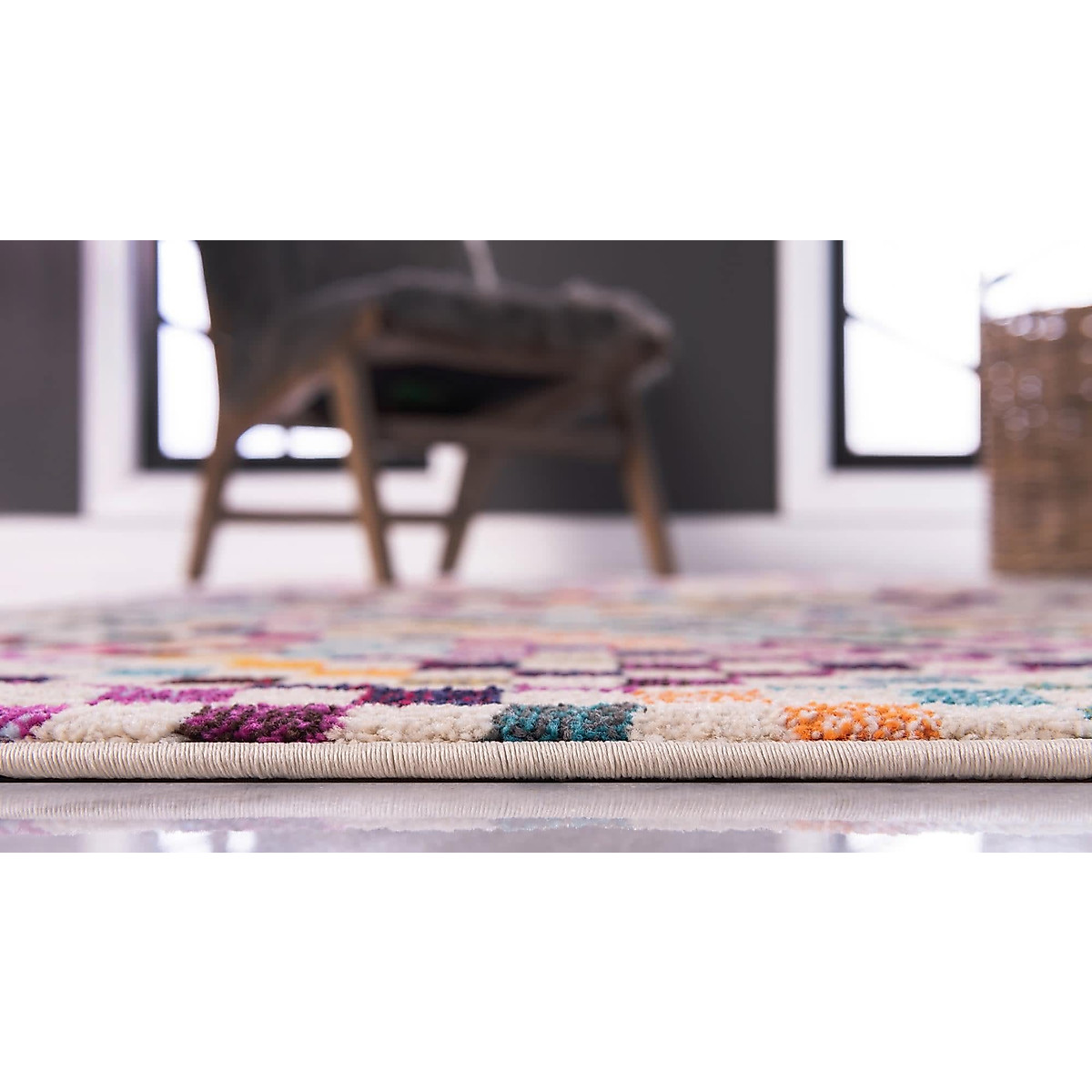 Unique Loom Chromatic Collection Modern Geometric & Vibrant Abstract Area Rug For Any Home Décor (5' 0 x 8' 0 Rectangular, Multi/ Beige)