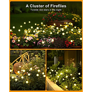 AURPUKAR Solar Garden Firefly Lights - 4 Pack New Upgraded Solar Lights for Outside, 8 Modes Remote Control & Waterproof, Powered Light Outdoor for Yard, Landscape, and Pathway Decorations, Black