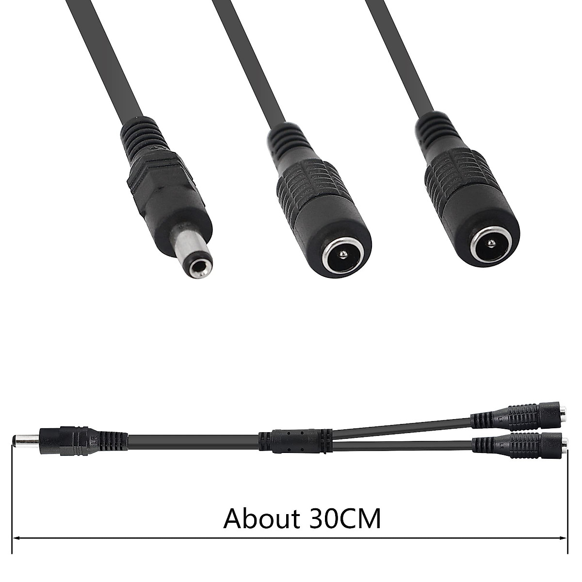 GINTOOYUN DC Y Splitter Cable 1 Male to 2 Female,5.5mm x 2.1mm DC Power Extension Adapter Cable,for CCTV Surveillance Cameras,Surveillance Routers,DVR,and More（2PCS